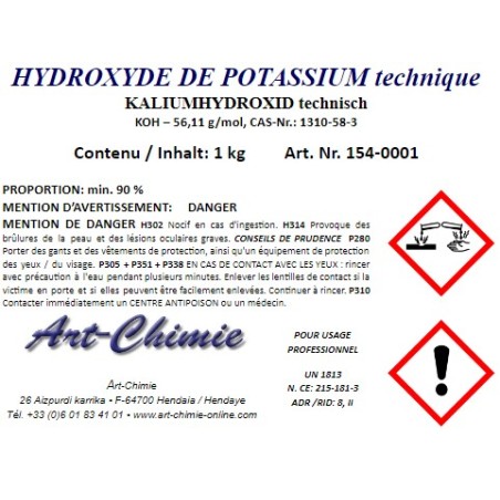 Hydroxyde de potassium technique (KOH) min. 90 % - potasse caustique